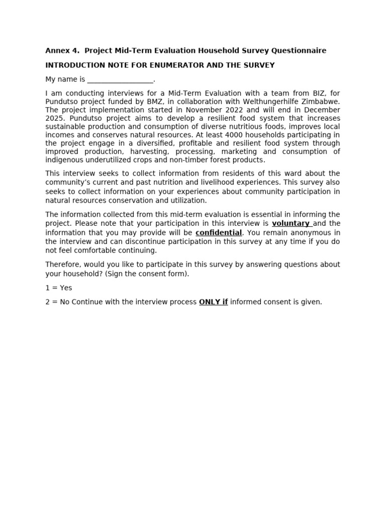 Household Survey Questionnaire - Final Draft | PDF | Crops | Agriculture