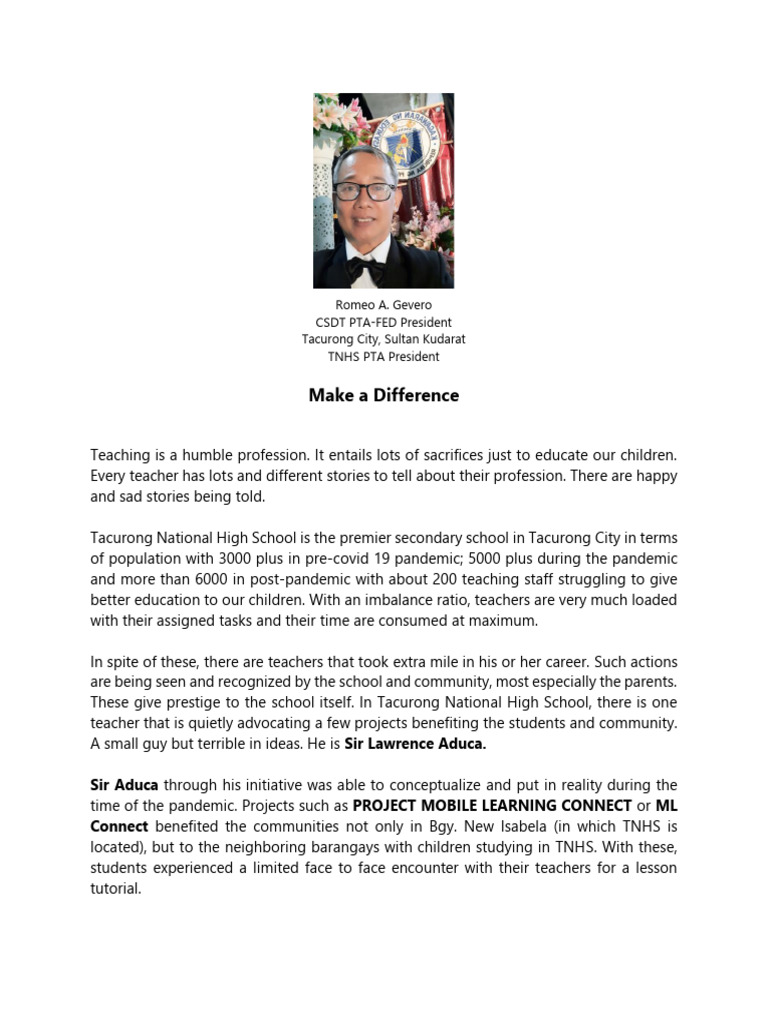 Testimony From Pta Pres and Pta Federation | PDF | Teachers