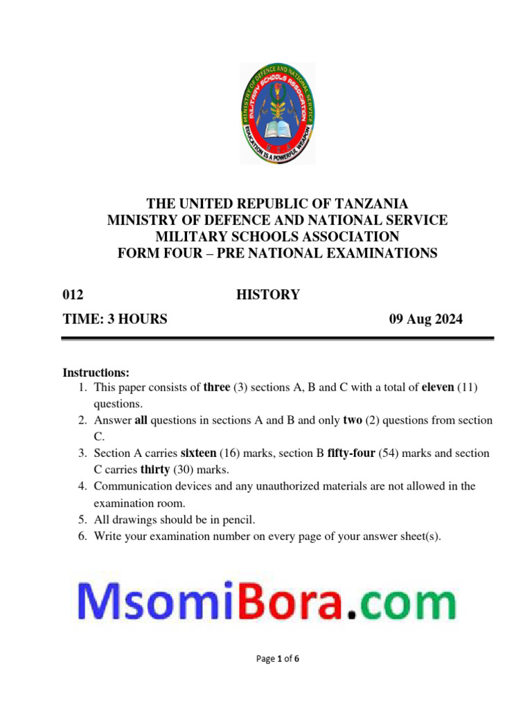 History Pre-National Exam 2024 | PDF | Colonialism | Africa