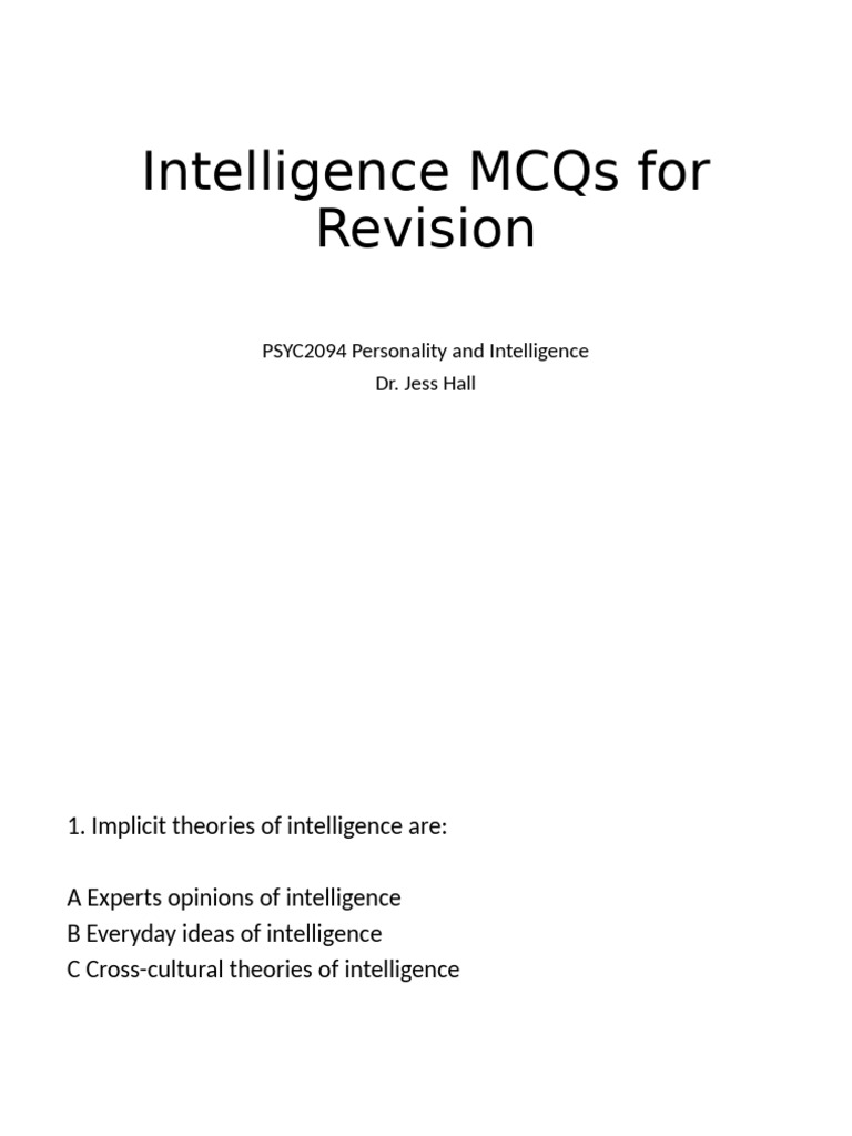 MCQ Intelligence Revision 2023 | PDF | Intelligence Quotient | Emotional Intelligence