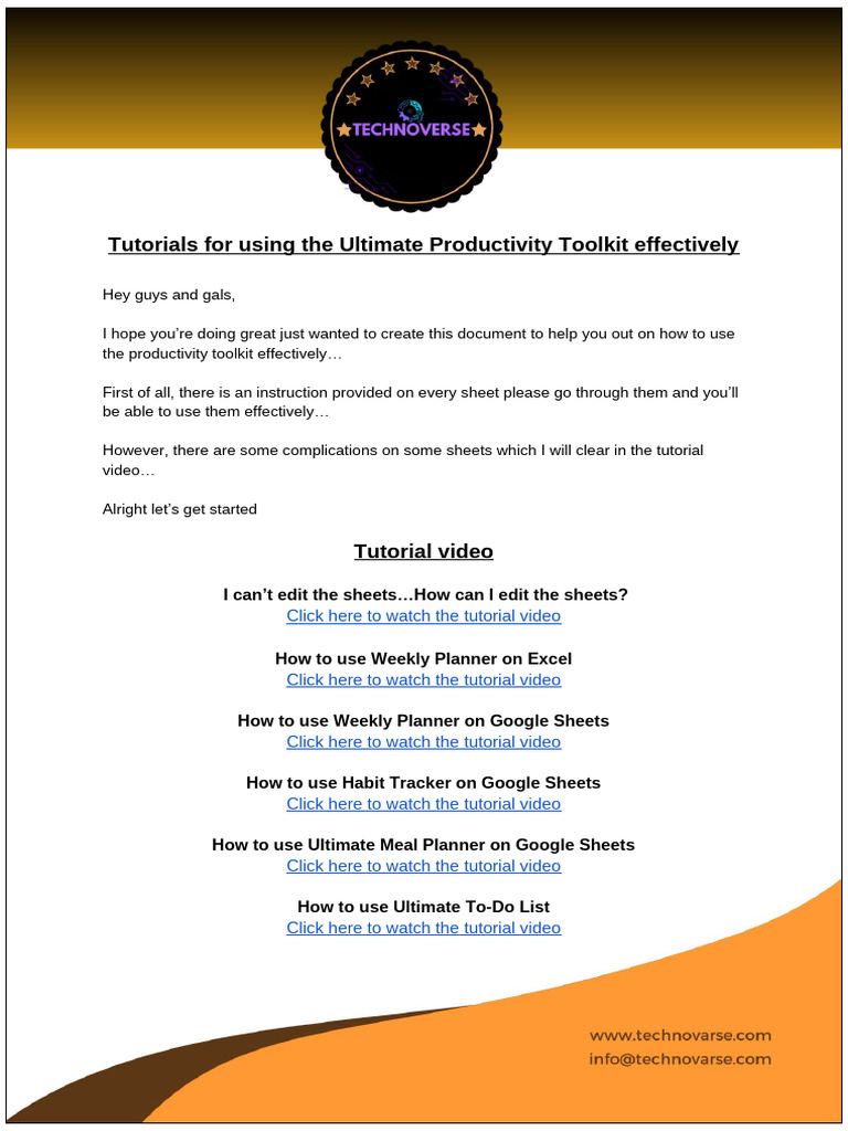Productivity Toolkit Tutorial | PDF