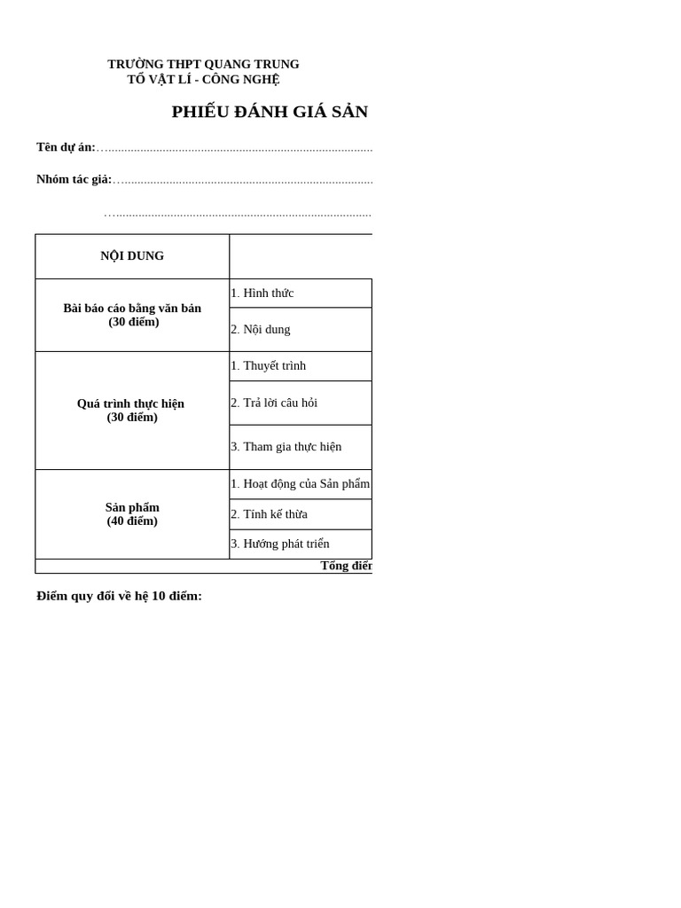 Phieu Cham Stem | PDF