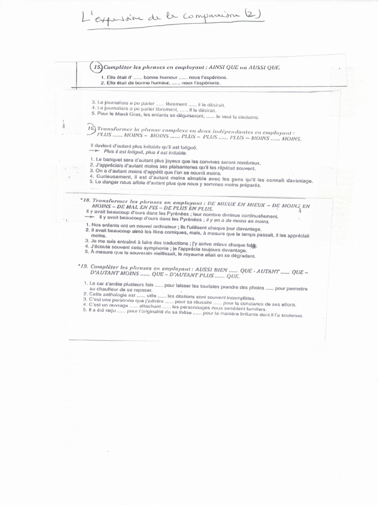 Exercices Comparaison | PDF