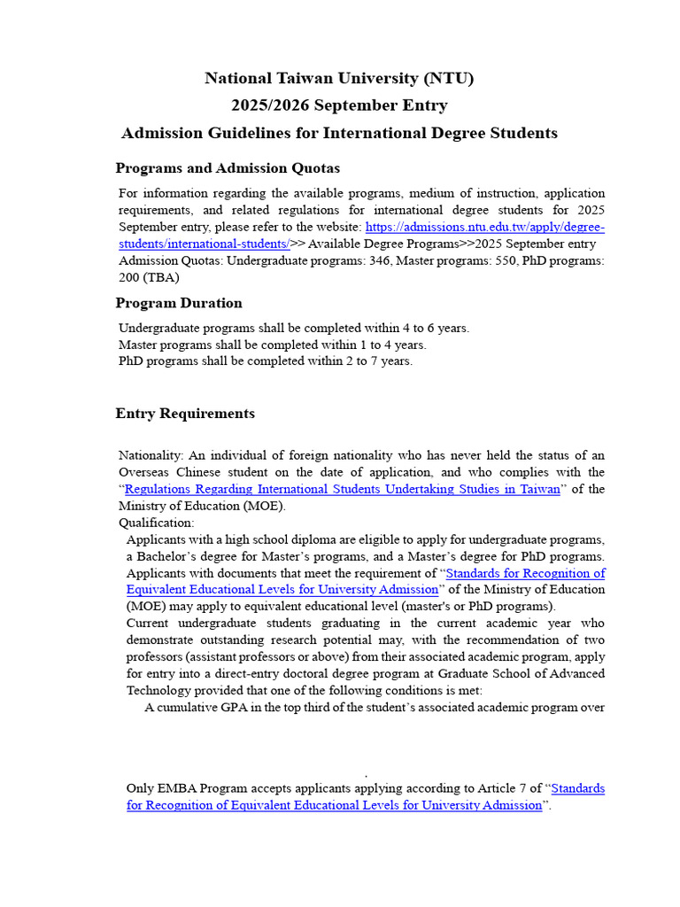 NTU - September 2025 - Admission Guidelines For Intl Degree Students ...