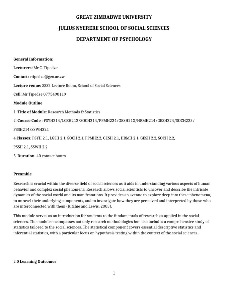 Research Methods & Statistics (OUTLINE) | PDF | Statistics | Social Sciences