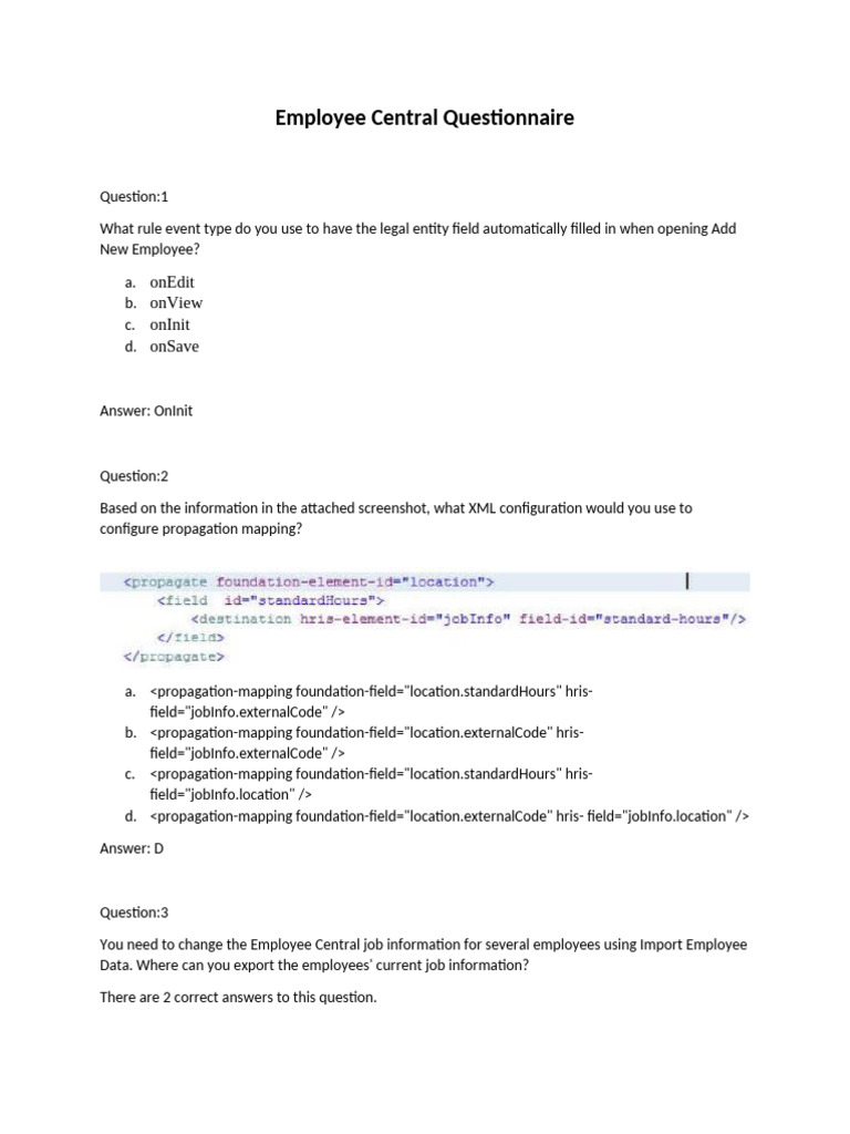 Employee Central Questionnaire | PDF | Data Model | Employment
