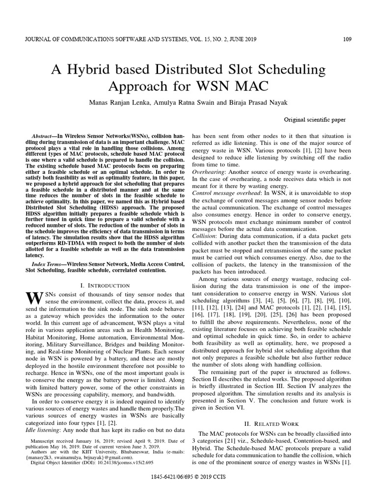 A Hybrid Based Distributed Slot Scheduling Approach For WSN MAC | PDF ...