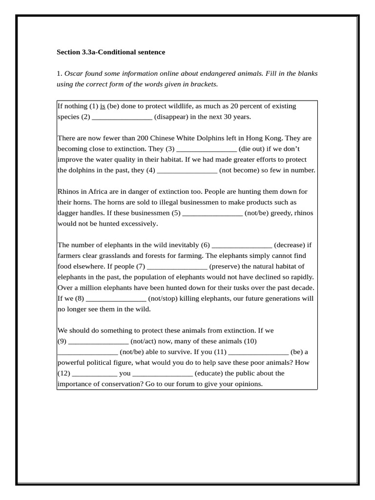 Conditional Sentence | PDF | Elephant | Rhinoceros