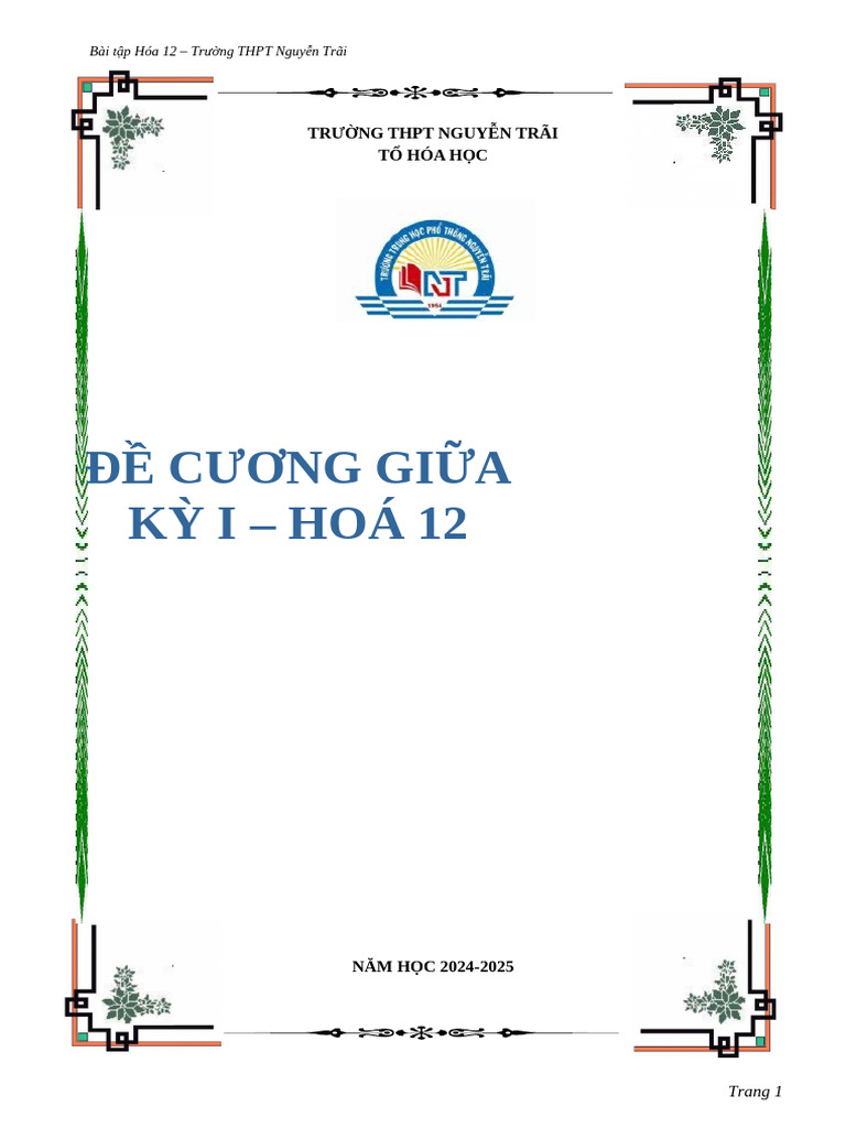 Đề Cương Gk1 - Hoá 12 (Hs) | PDF