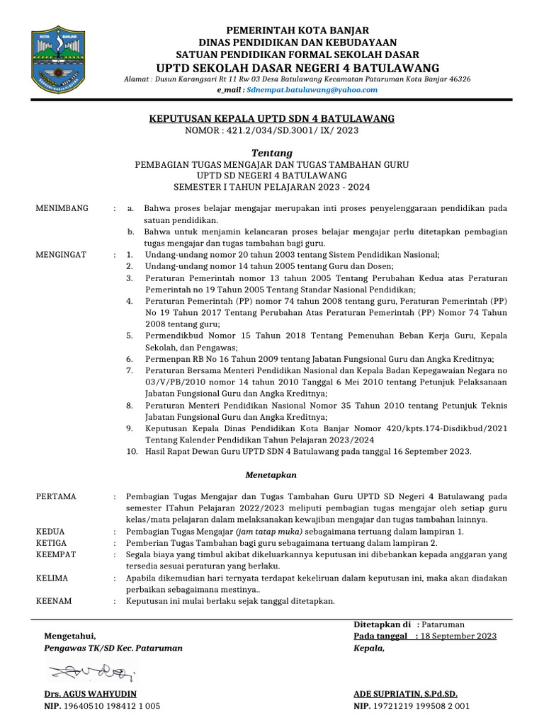 SKBM 2023-2024 Semester 1 SDN 4 BTLW Komplit | PDF