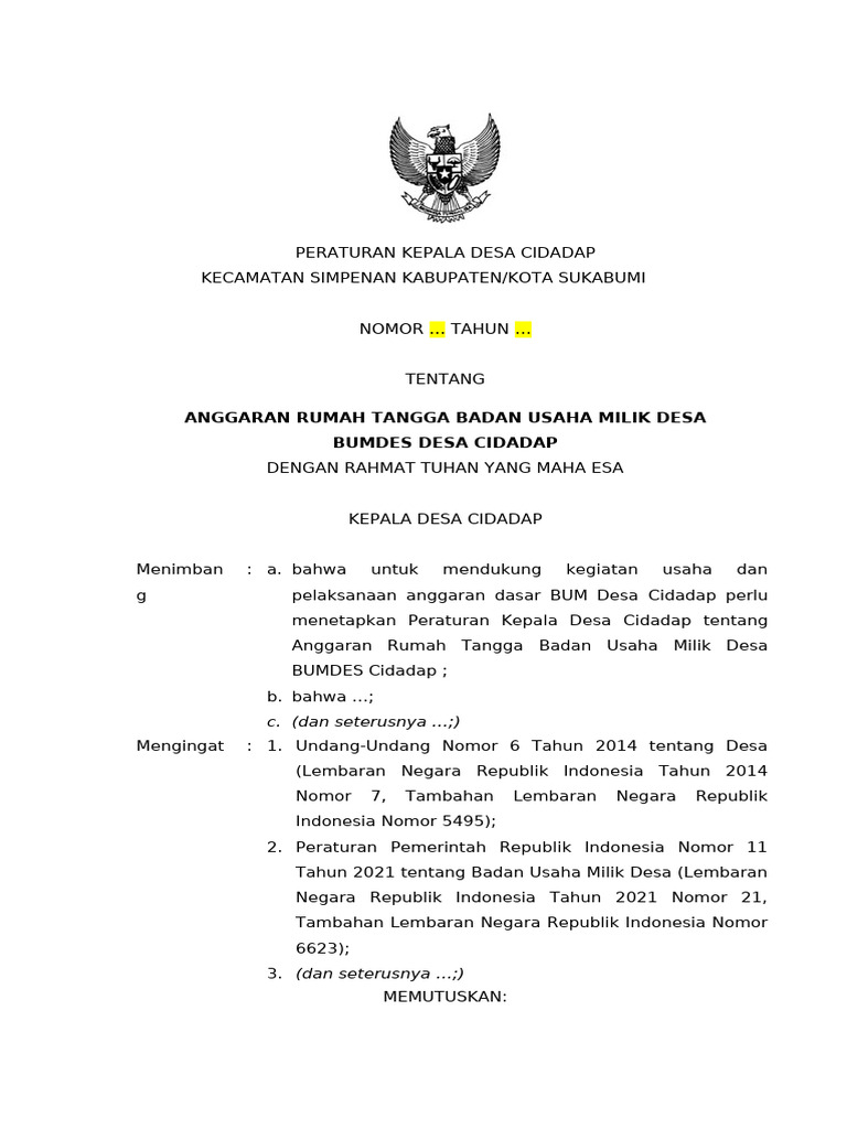 6g. Format Anggaran Rumah Tangga Bumdes Bumdesma-1 | PDF | Griya & Taman