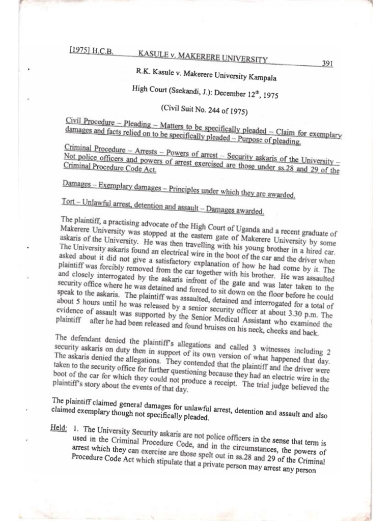 Kasule V Makerere University (1975) Hcb376 | PDF