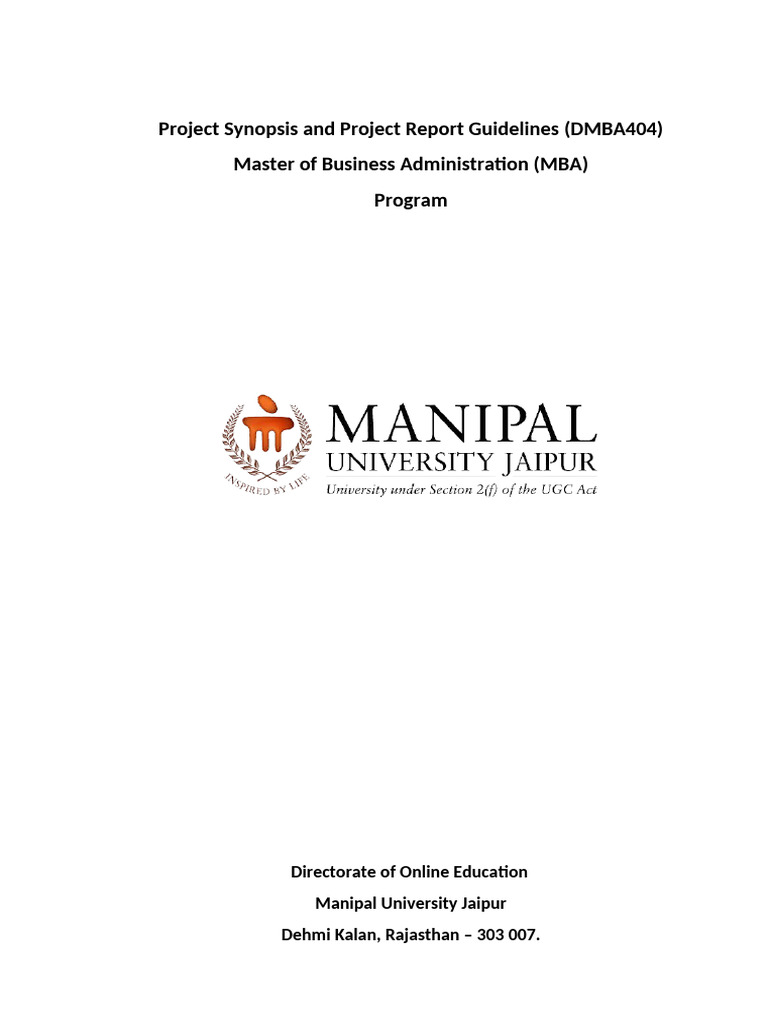 MBA Project Guidelines (Synopsis and Project Report) - Updated | PDF ...