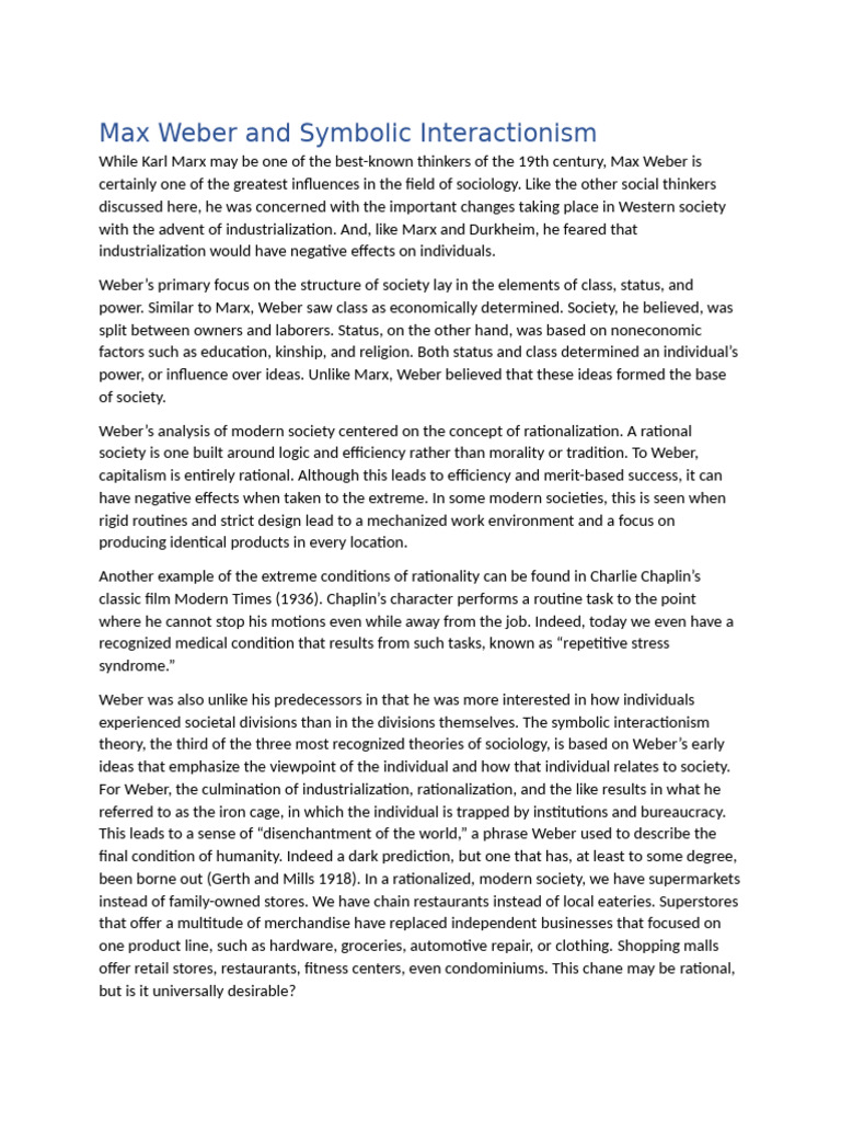 Weber's Influence on Symbolic Interactionism | PDF | Max Weber ...