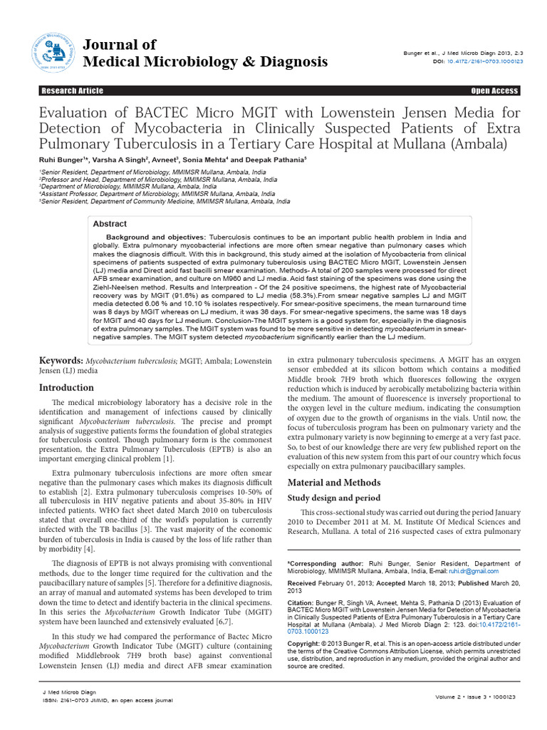 Journal of Medical Microbiology & Diagnosis: Research Article Open ...