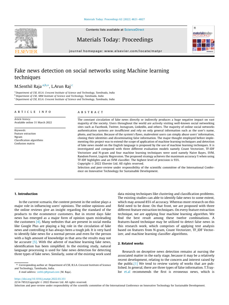 8 Fake News Detection On Social Media Using ML | PDF | Machine Learning ...