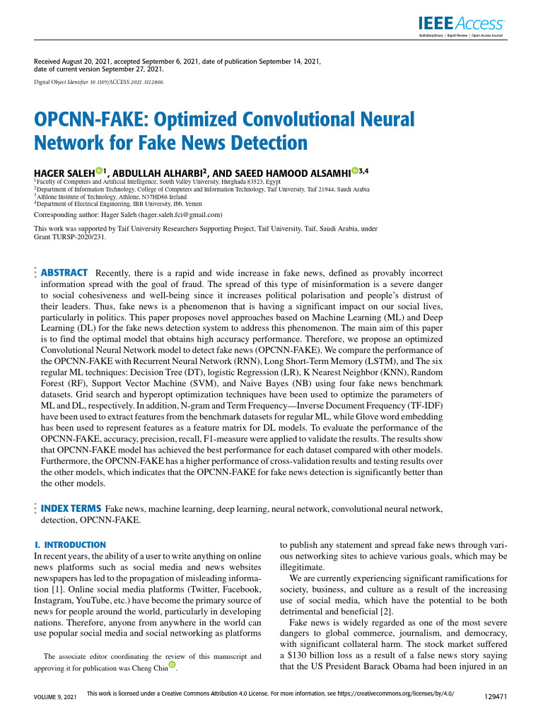 Opcnn Fake Optimized Convolutional Neural Network For Fake News
