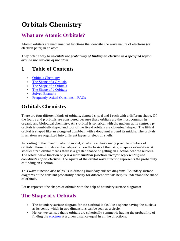 Orbitals Chemistry Pdf Atomic Orbital Electron
