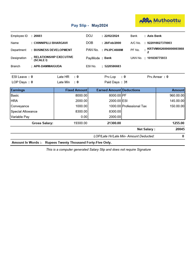 Bhargavi Payslip May | PDF
