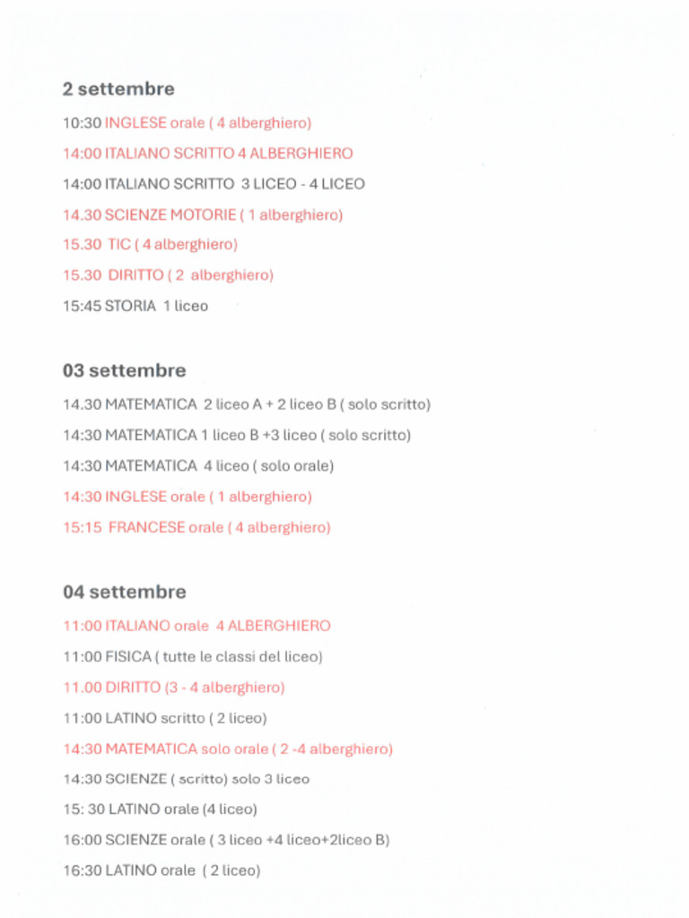 Calendario Esami Settembre 2024 | PDF