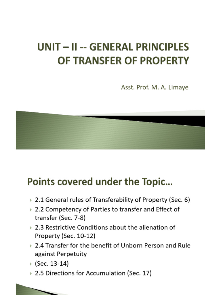 Unit II - General Principles-TOPA | PDF | Property | Lease