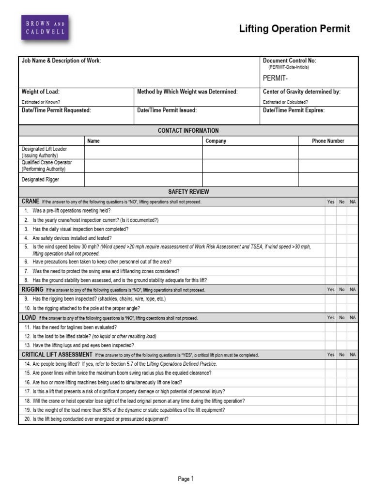 10 Lifting Operation Permit | PDF | Crane (Machine) | Lift (Force)