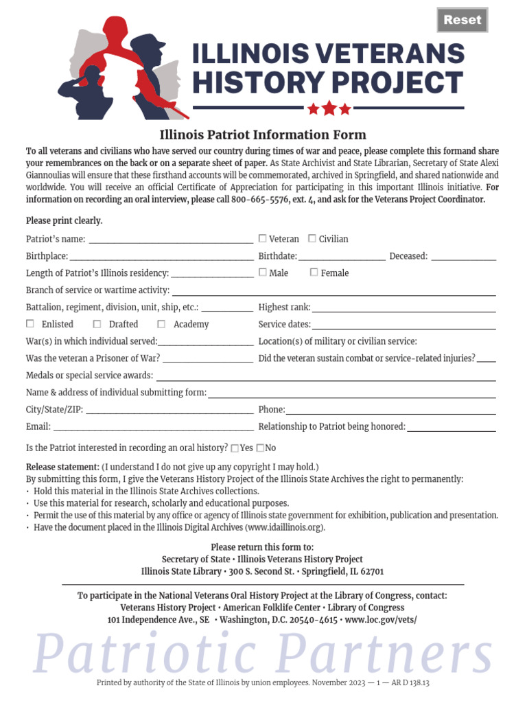 Illinois Veterans History Form | PDF | Military