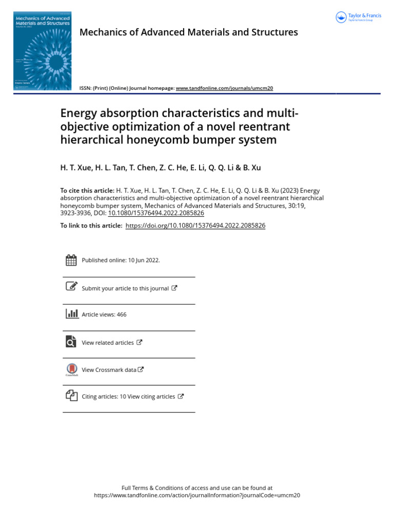 Energy Absorption Characteristics and Multi-Objective Optimization of A Novel Reentrant ...