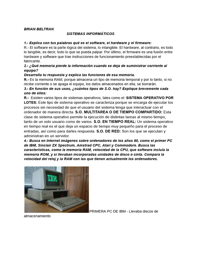 Actividad 1.1 - TEMA 1 - Sistemas Informáticos - BRIAN BELTRAN | PDF | Sistema operativo ...