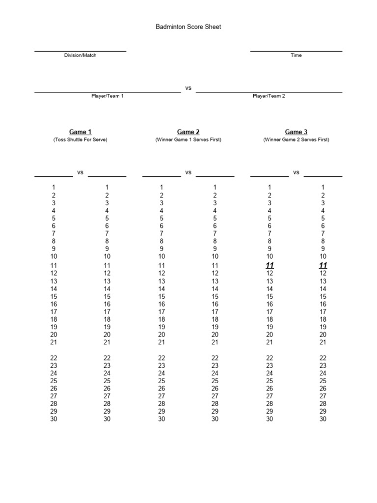 Badminton Score Sheet | PDF
