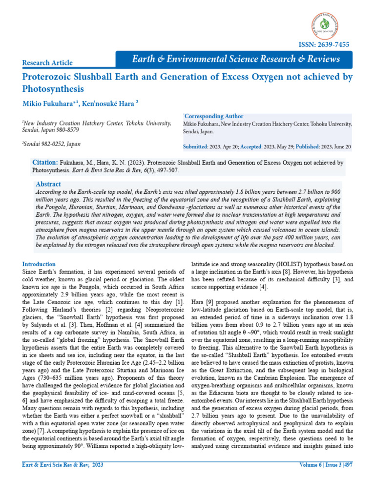 Proterozoic Slushball Earth and Generation of Excess Oxygen Not ...