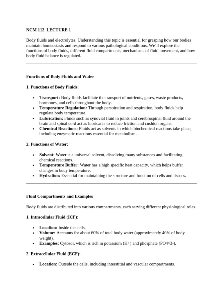NCM 112 LECTURE 1 Fand E 1 | PDF | Osmosis | Kidney
