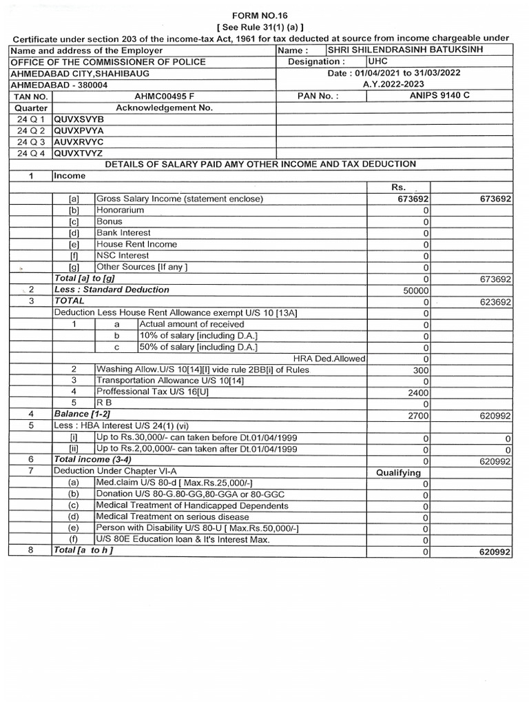 Form 16 2021-2022 | PDF