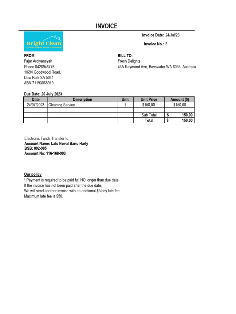 Invoice 05 - Fresh Delights - Bayswater | PDF | Law