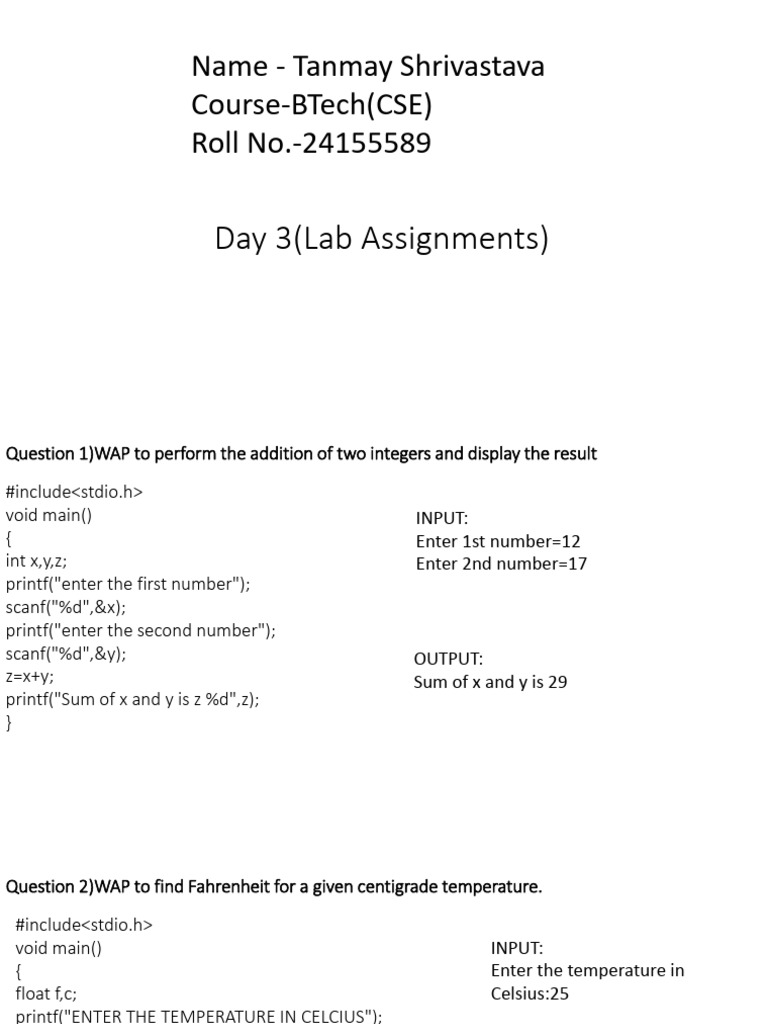 Lab Assignment 1 | PDF | Fahrenheit | Computer Programming