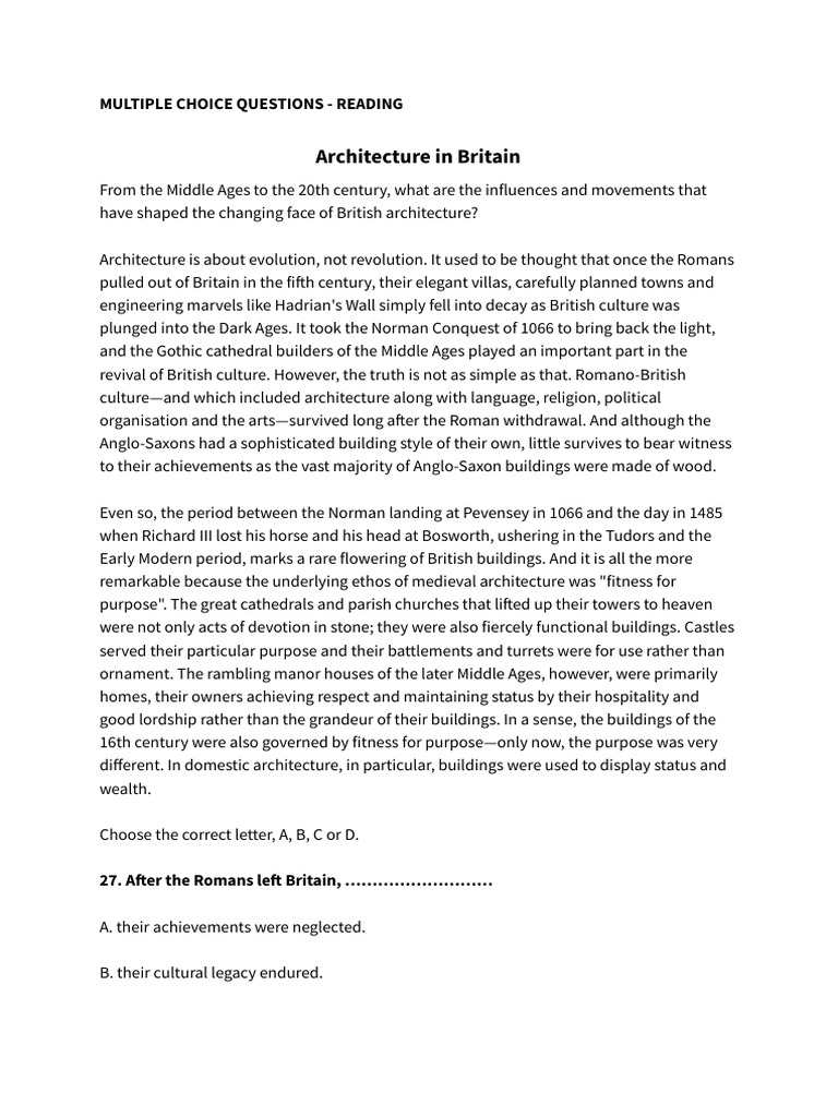 Multiple Choice Questions - Reading | PDF | Bovidae | Egyptian Pyramids