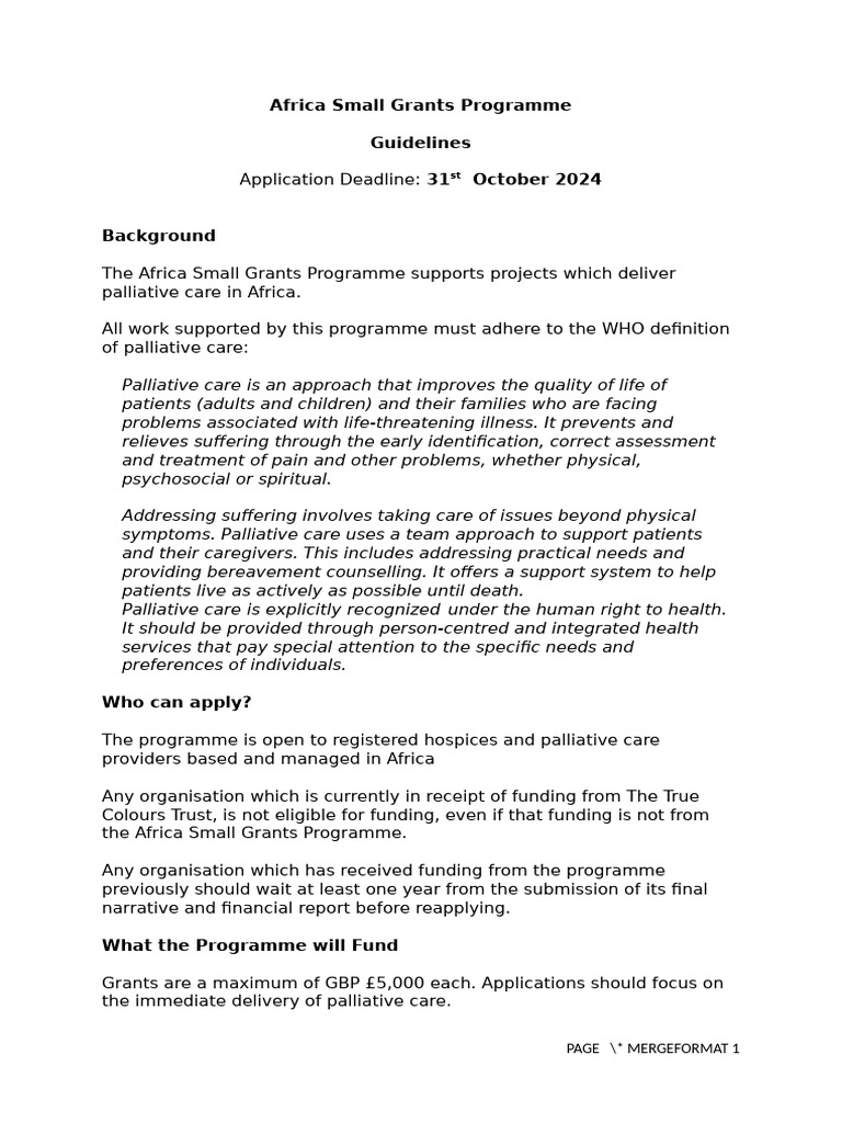 Small Grants Application Guidelines | PDF | Palliative Care | Health Care