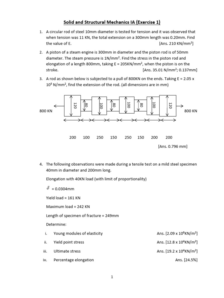 Mechanical Properties of Solids Exercise | PDF | Stress (Mechanics ...
