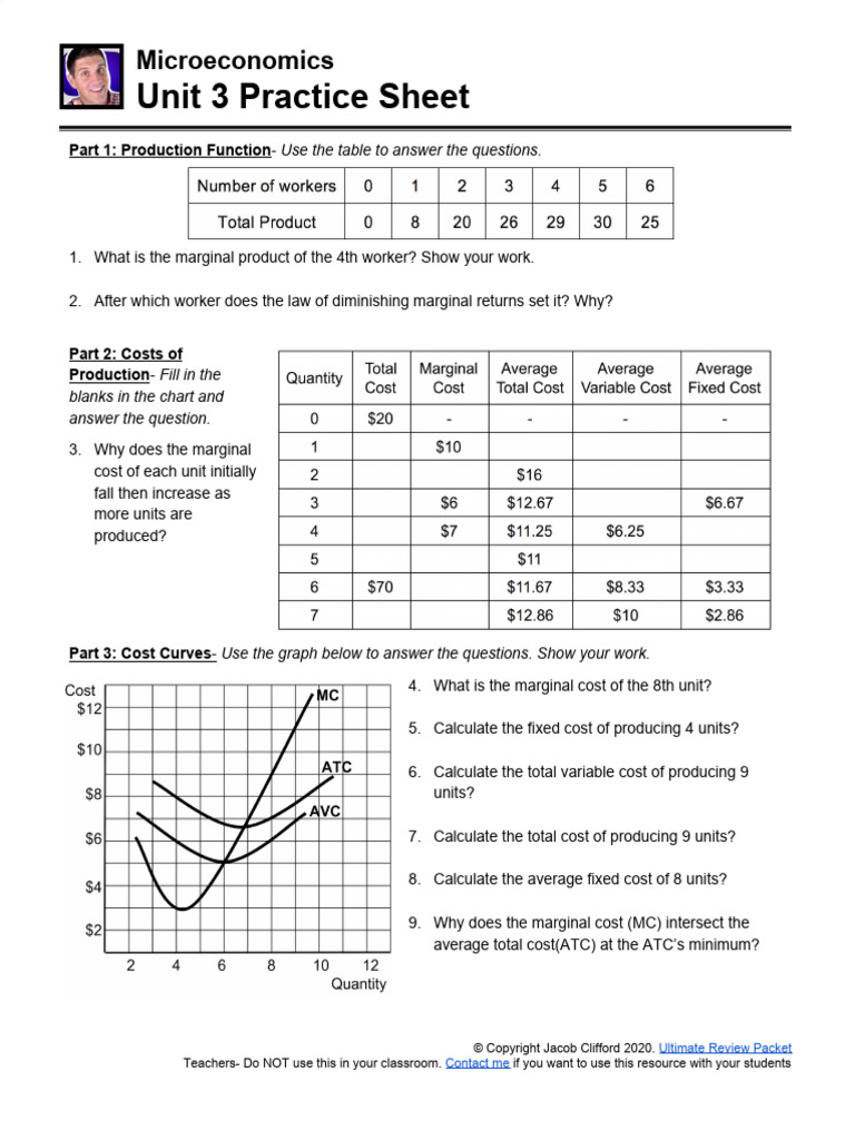Micro Unit 3 Practice Sheet | PDF | Profit (Economics) | Microeconomics