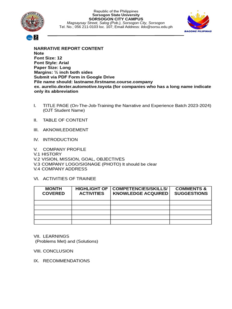 NARRATIVE REPORT FORMAT OJT 23-2 (1) | PDF