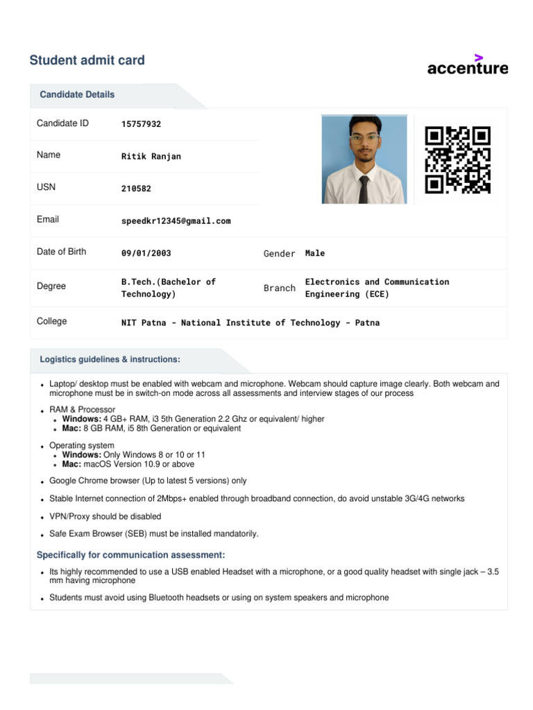 Accenture_Admit_Card | PDF | Privacy | Employment