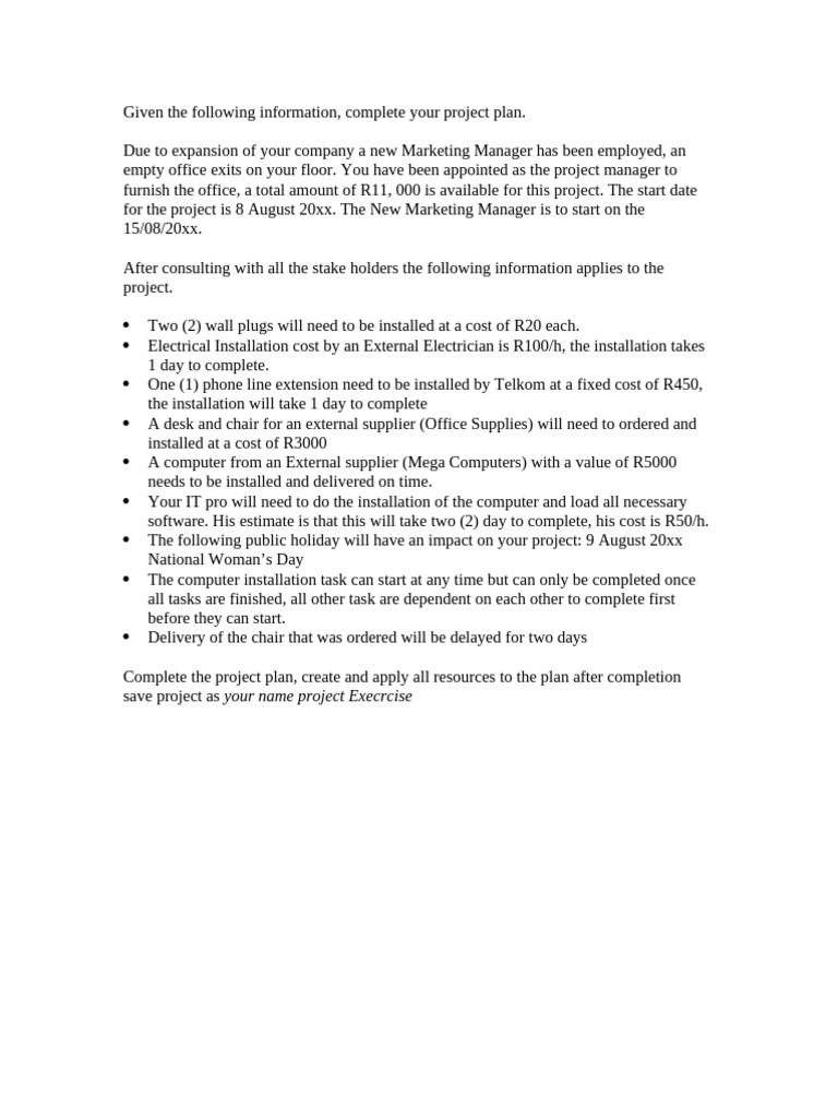 MS Project Exercise | PDF | Computers | Technology & Engineering