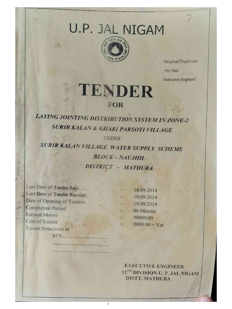 UP Jal Nigam Tender | PDF
