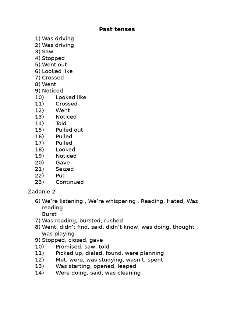 Past Tenses Rozwiązania - Jakub Mazur | PDF | Travel | Language Arts ...