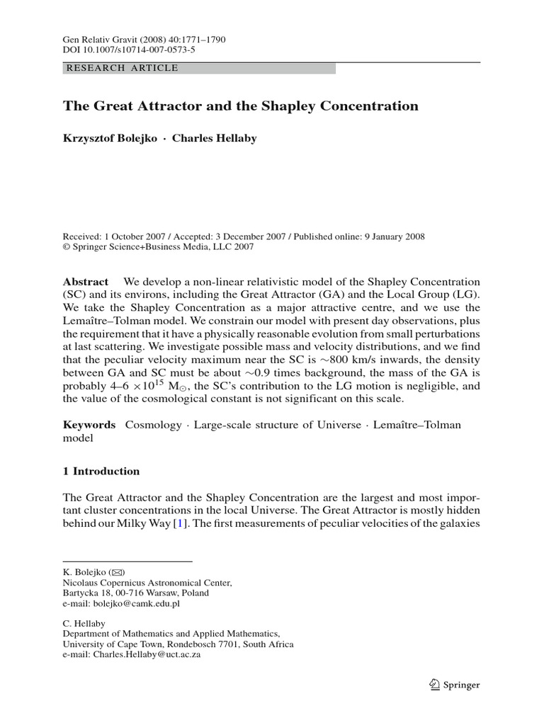 The Great Attractor and The Shapley Concentration | PDF | Galaxy ...