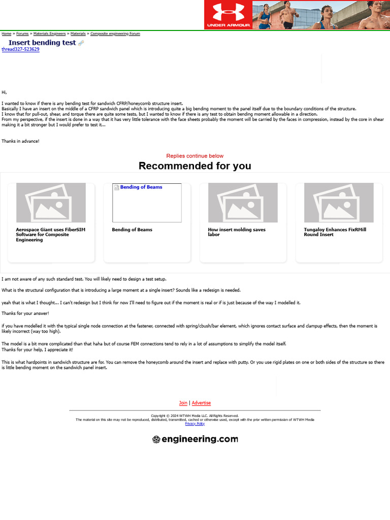 Insert Bending Test Composite Engineering Eng Tips Pdf Bending
