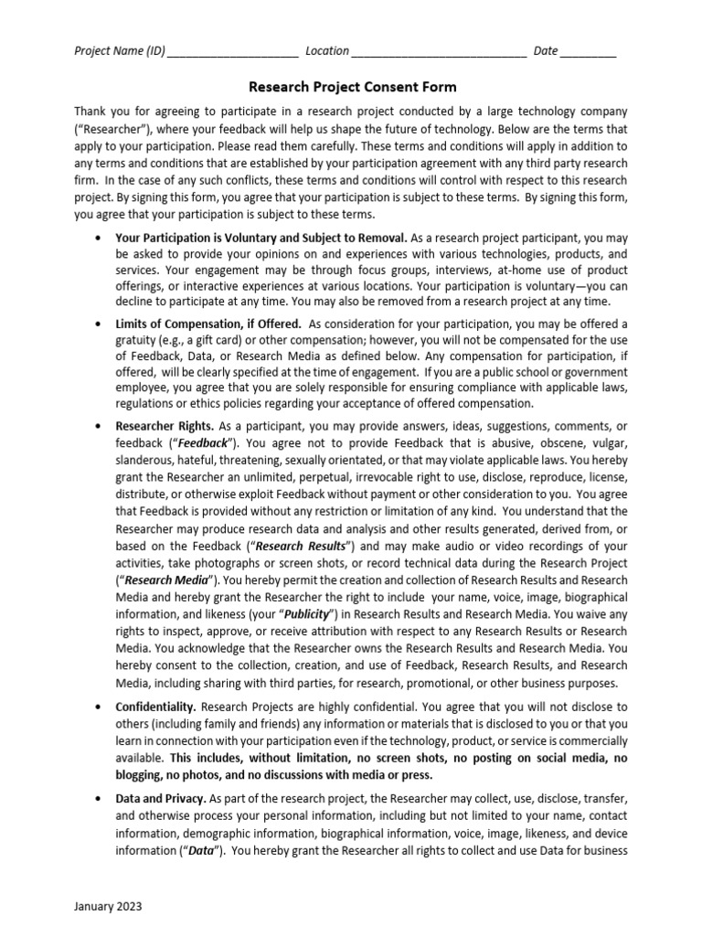 Research Consent Form | PDF | Indemnity | Business Law