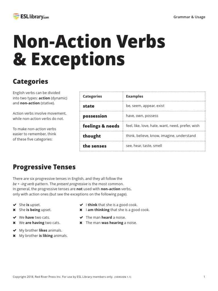 Understanding Non-Action Verbs | PDF | Grammatical Tense | Verb