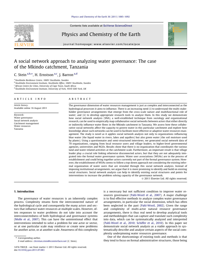 A Social Network Approach To Analyzing Water | PDF | Social Network ...