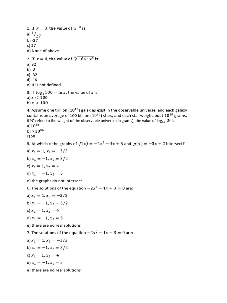 Quiz, Cours Exercises Mathematics BBA1 Essec | PDF